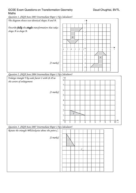Docx Gcse Exam Questions On Transformation Geometry Intermediate