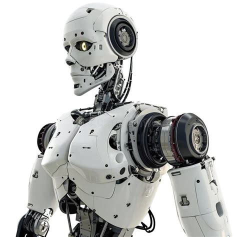 Rendering Humanoid Robot On White Background With Clipping Path And Shadow Stock Illustration