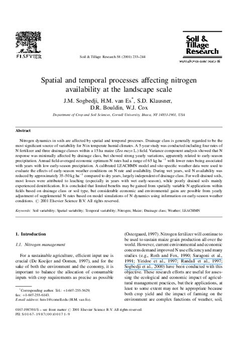 Pdf Spatial And Temporal Processes Affecting Nitrogen Availability At