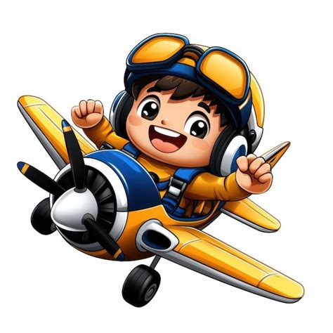 Cute Cartoon Illustration Of A Boy Flying A Toy Plane Colorful Line
