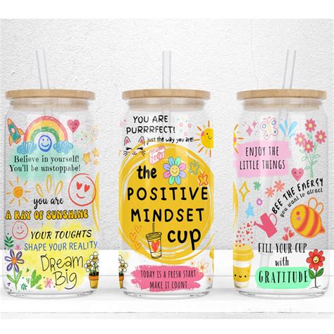 Cup Of Positivity 16oz Libbey Glass Can Sublimation Design Positive