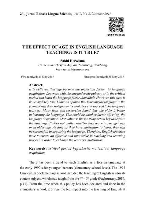 Pdf The Effect Of Age In English Language Teaching Is It True