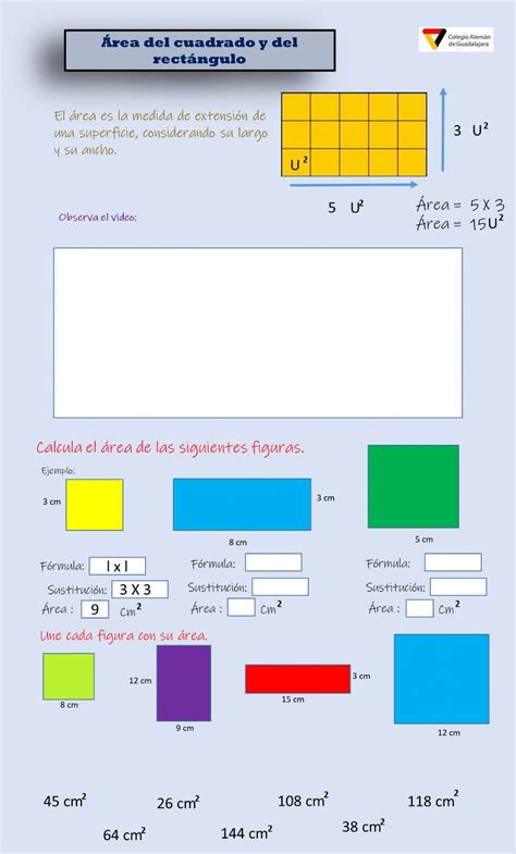 Ejercicio De Área Del Cuadrado Y Rectángulo Diplomas Para Niños Matematicas Autoevaluacion