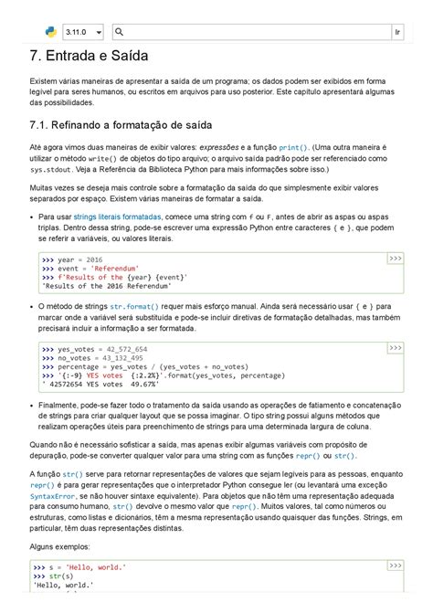 entrada e saída — documentação python 3 11 0 resumos matemática docsity