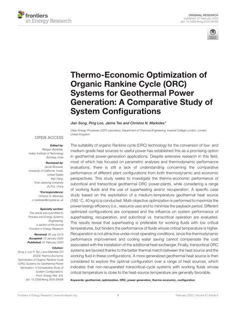 Pdf Thermo Economic Optimization Of Organic Rankine Cycle Orc Systems For Geothermal Power