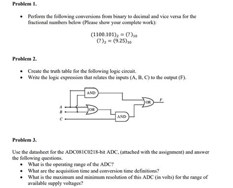 Solved Problem 3 Use The Datasheet For The Adc081c0218 Bit Adc Attached With The Assignment