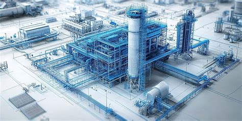 Industrial Facility Design With Extensive Pipework And Infrastructure In A Detailed Blueprint