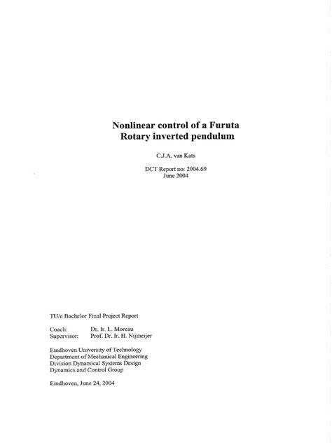 Nonlinear Control Of A Furuta Rotary Inverted Pendulum Pdf Control Theory Nonlinear System