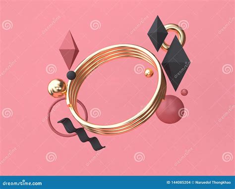 3d Rendering Gold Circle Red Pink Background Minimal Abstract Geometric Shape Floating Stock