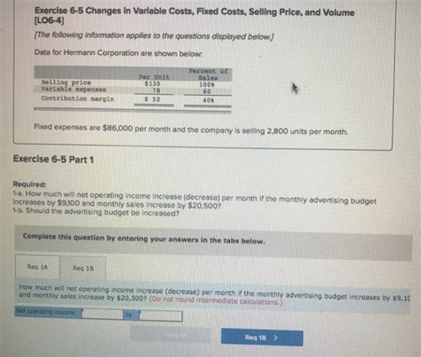 Solved Exercise Changes In Variable Costs Fixed Costs Chegg