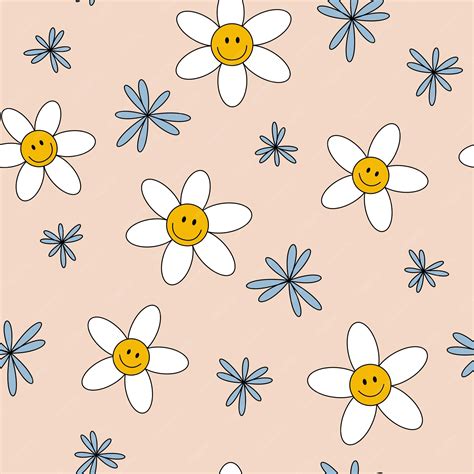 Premium Vector Seamless Y2k Pattern With Daisies And A Smile On A