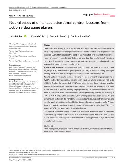 Pdf Neural Bases Of Enhanced Attentional Control Lessons From Action Video Game Players