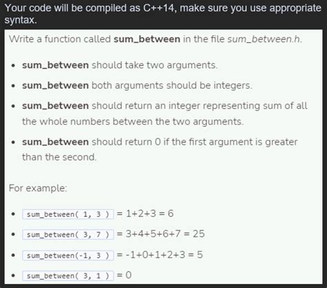 solved write a function called sum between in the file