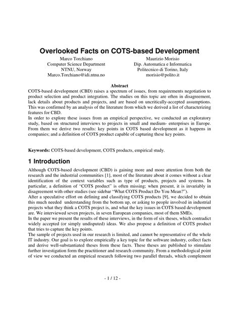 Pdf Overlooked Facts On Cots Based Development
