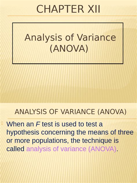 Chapter Xii Analysis Of Variance Pdf Analysis Of Variance F Test