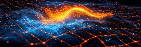 Abstract Digital Waveform Blue Orange Glowing Network Futuristic Technology Background Design