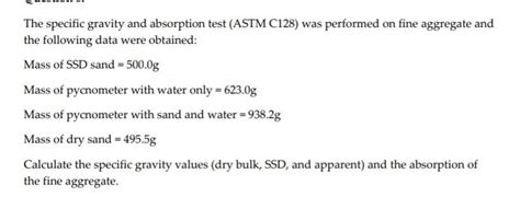 Solved The Specific Gravity And Absorption Test Astm C128
