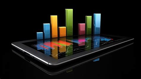 Isolated Black Background Featuring A Bar Graph Tablet And Report Paper