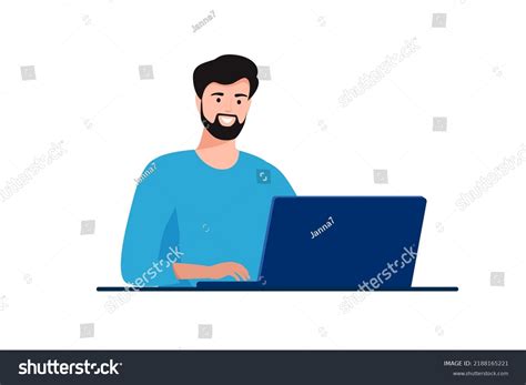Man Sitting Working Laptop Manager Office Stock Vector Royalty Free