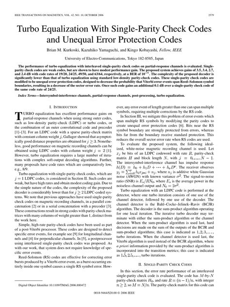 Pdf Turbo Equalization With Single Parity Check Codes And Unequal Error Protection Codes