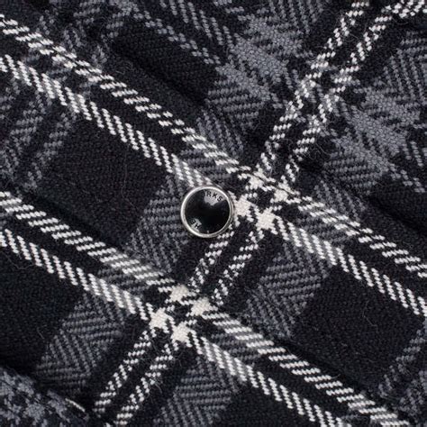 Iron Heart Ultra Heavy Flannel Herringbone Check Western Shirt Black