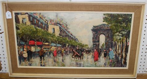 Brasso Paris Street Scene Oil On Canvas Signed Approx 37cm X 74cm