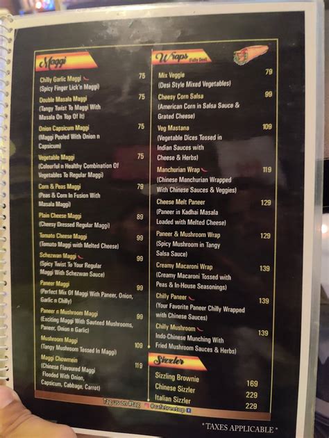 Menu At Cafe Tree Top Korba
