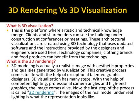 ppt difference between 3d rendering and 3d visualization powerpoint