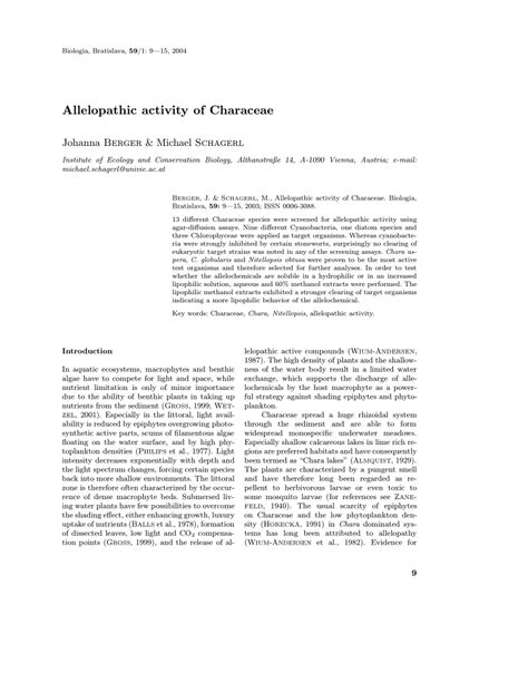 Pdf Allelopathic Activity Of Characeae
