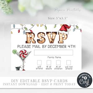 Editable Christmas Party Rsvp Cards Cocktail Theme Diy Corjl Template