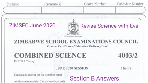 Zimsec June 2020 Combined Science Paper 2 Solutions For Section B Youtube