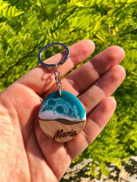 Custom Personalised Keyrings Holiday T Personalized Keychain Resin Sea Wave Keychain
