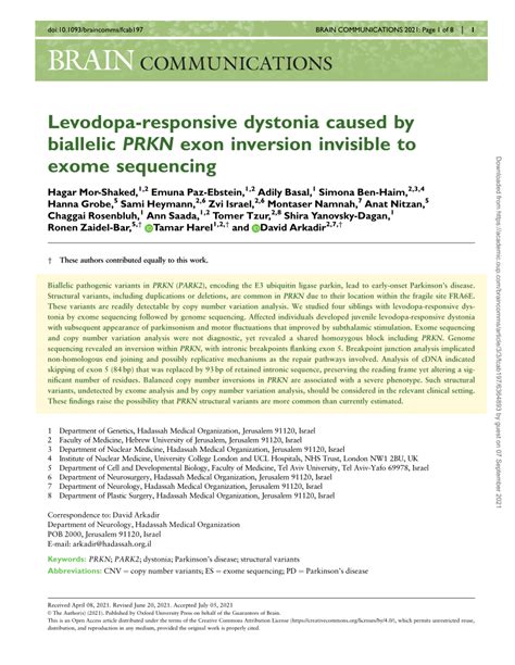 Pdf Levodopa Responsive Dystonia Caused By Biallelic Prkn Exon Inversion Invisible To Exome