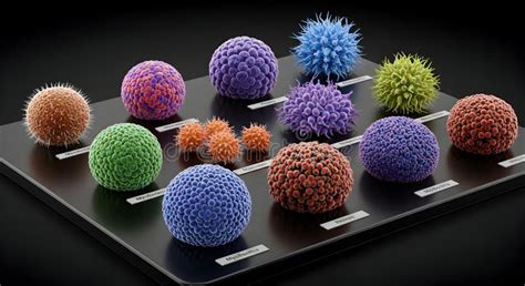 Colorful Microscopic Organisms Displayed On A Black Surface With Labels