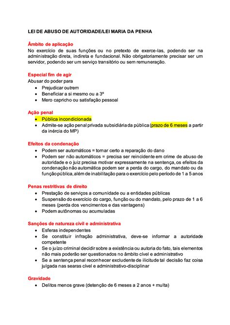 Lei De Abuso De Autoridade Resumos Direito Penal Docsity