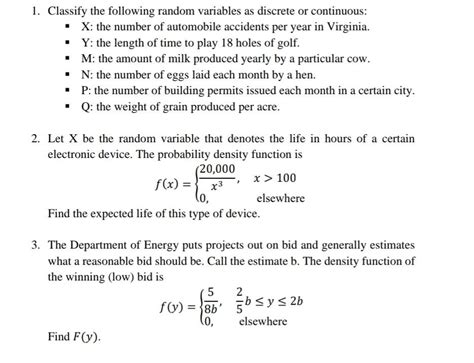 Solved 1 Classify The Following Random Variables As