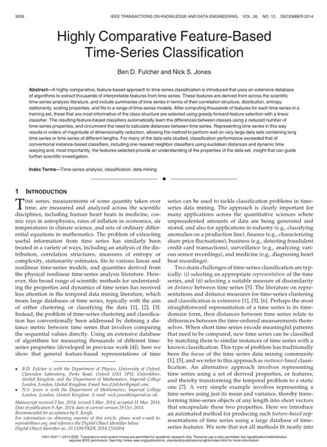Pdf Highly Comparative Feature Based Time Series Classification
