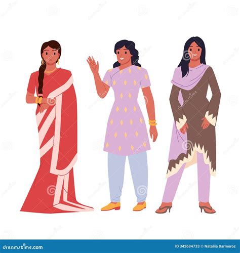 Mujeres Indias Con Sari Rojo Tradicional Y Ropa De Moda Moderna De Pie
