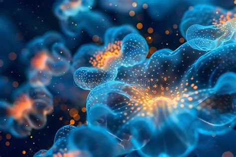Abstract Depiction Of Glowing Cellular Structures In Blue And Orange