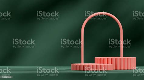 아치와 깊은 녹색 벽 배경이 있는 풍경의 밝은 분홍색 연단 3d 렌더링 장면 모형 0명에 대한 스톡 사진 및 기타 이미지 0명 3차원 형태 강단 Istock