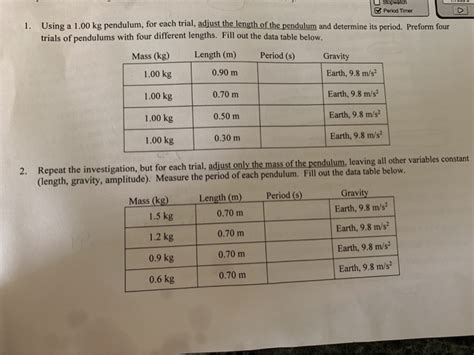 Solved U Stopwatch Period Timer 1 Using A 1 00 Kg Pendulum Chegg Com