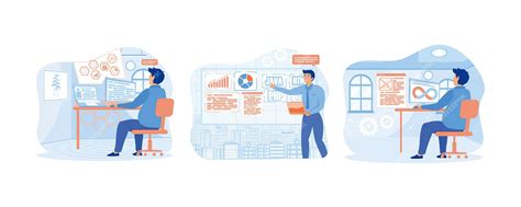 Premium Vector Developing Programming And Coding Technologies Engineer With Laptop Standing In