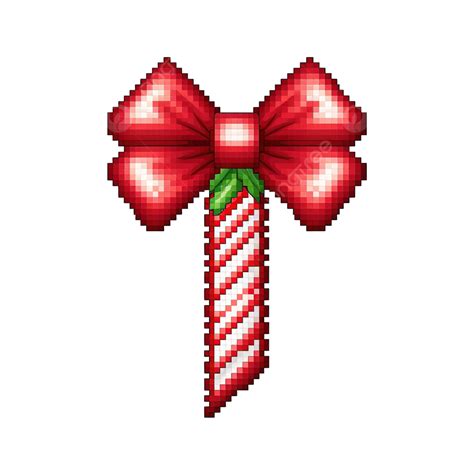 Christmas Candy Cane With Red Ribbon In Pixel Art Style Pixel Design Vintage Objects Vintage