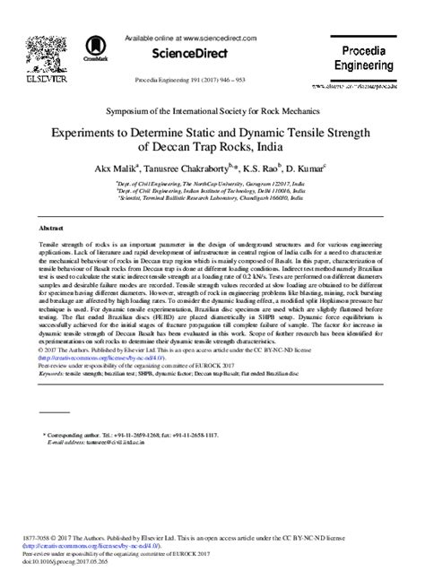 Pdf Experiments To Determine Static And Dynamic Tensile Strength Of Deccan Trap Rocks India