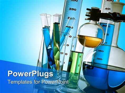 PowerPoint Template Lab Test Tubes And Flasks Containing Different Colored Liquids On Light