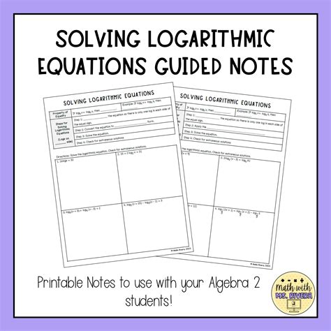 Solving Logarithmic Equations Guided Notes For Algebra Solving Worksheets Library