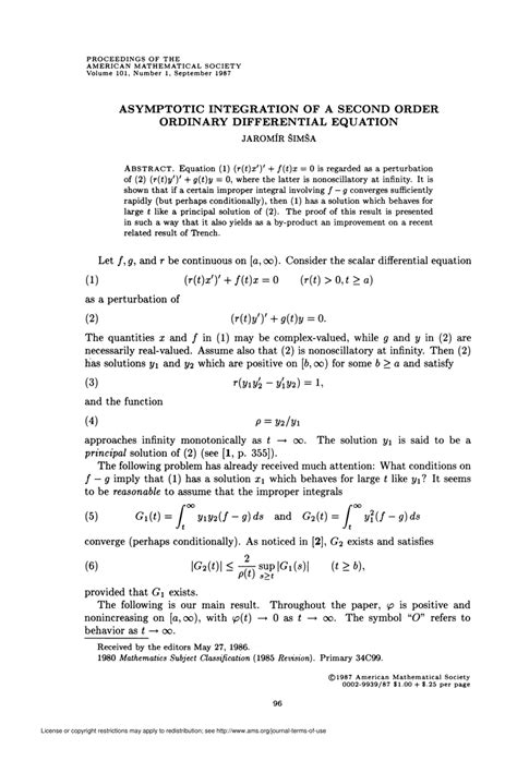 Pdf Asymptotic Integration Of A Second Order Ordinary Differential Equation