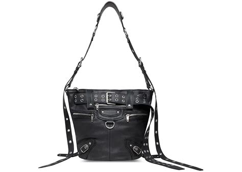 Balenciaga Emo Bucket Bag Black In Washed Calfskin With Aged Silver Tone Us