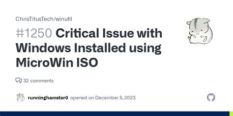 Critical Issue With Windows Installed Using Microwin Iso · Issue 1250 · Christitustech Winutil