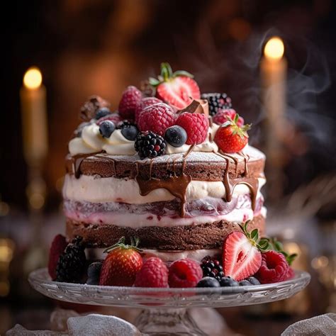 Premium Ai Image A Cake With Chocolate And Raspberry Toppings On It